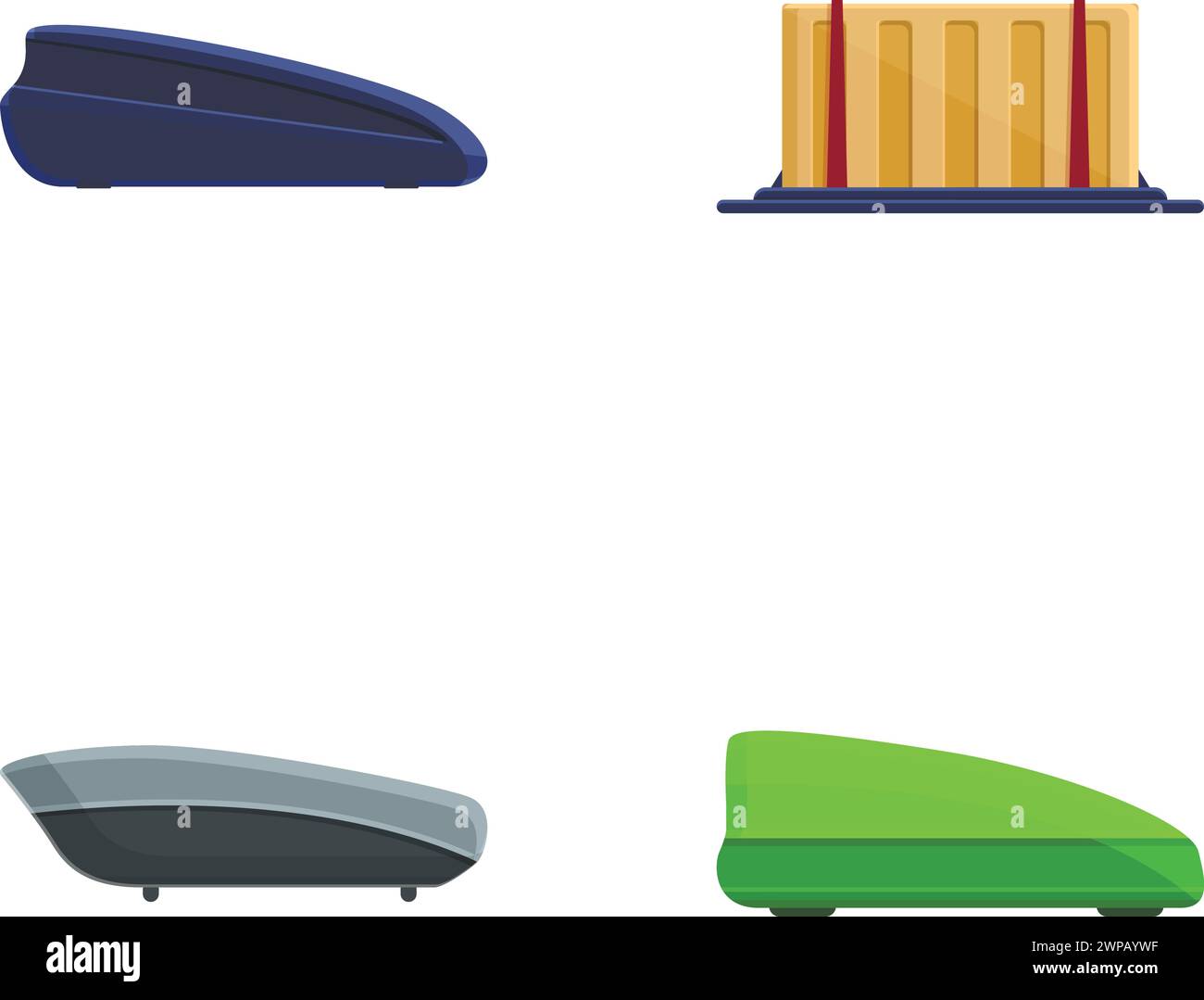 Car box icons set cartoon vector. Auto roof plastic box. Travel ...
