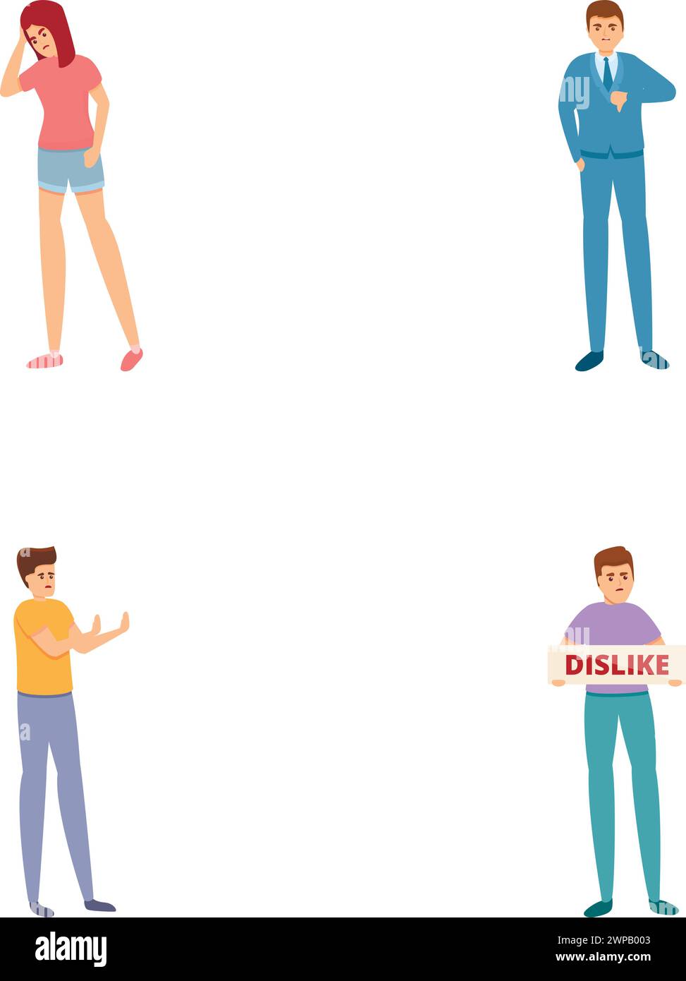 Dislike concept icons set cartoon vector. People with negative gesture ...