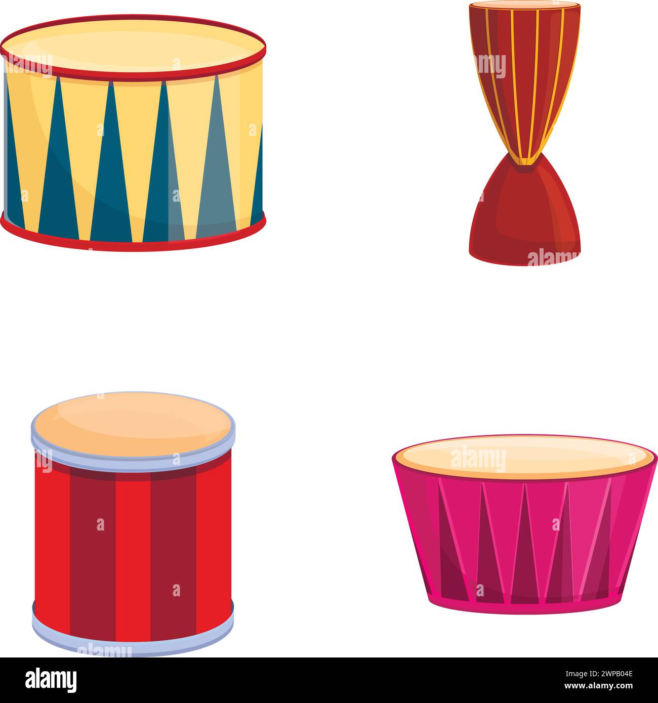 Ethnic drum icons set cartoon vector. Drum of different style and color ...