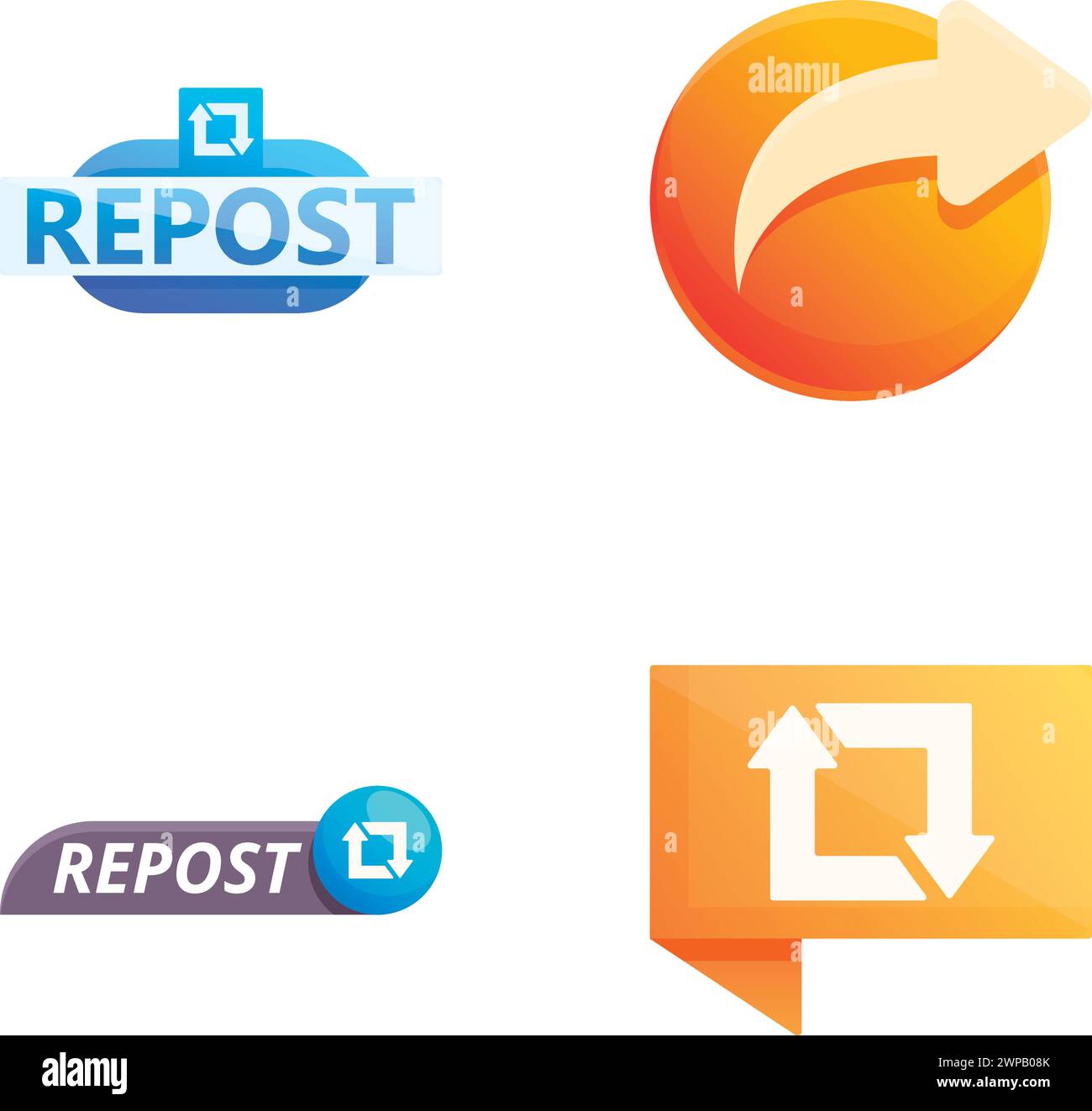 Repost icons set cartoon vector. Retweet, repost and share button ...