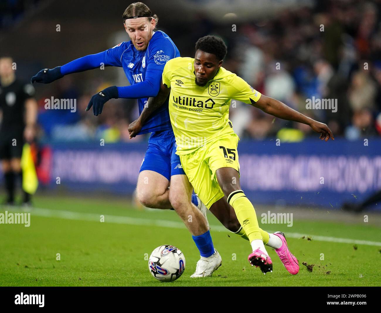 Cardiff City's Josh Bowler (left) and Huddersfield Town's Jaheim ...