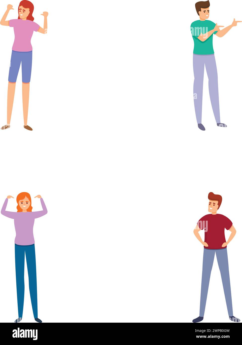 Self perception icons set cartoon vector. Self confident people ...