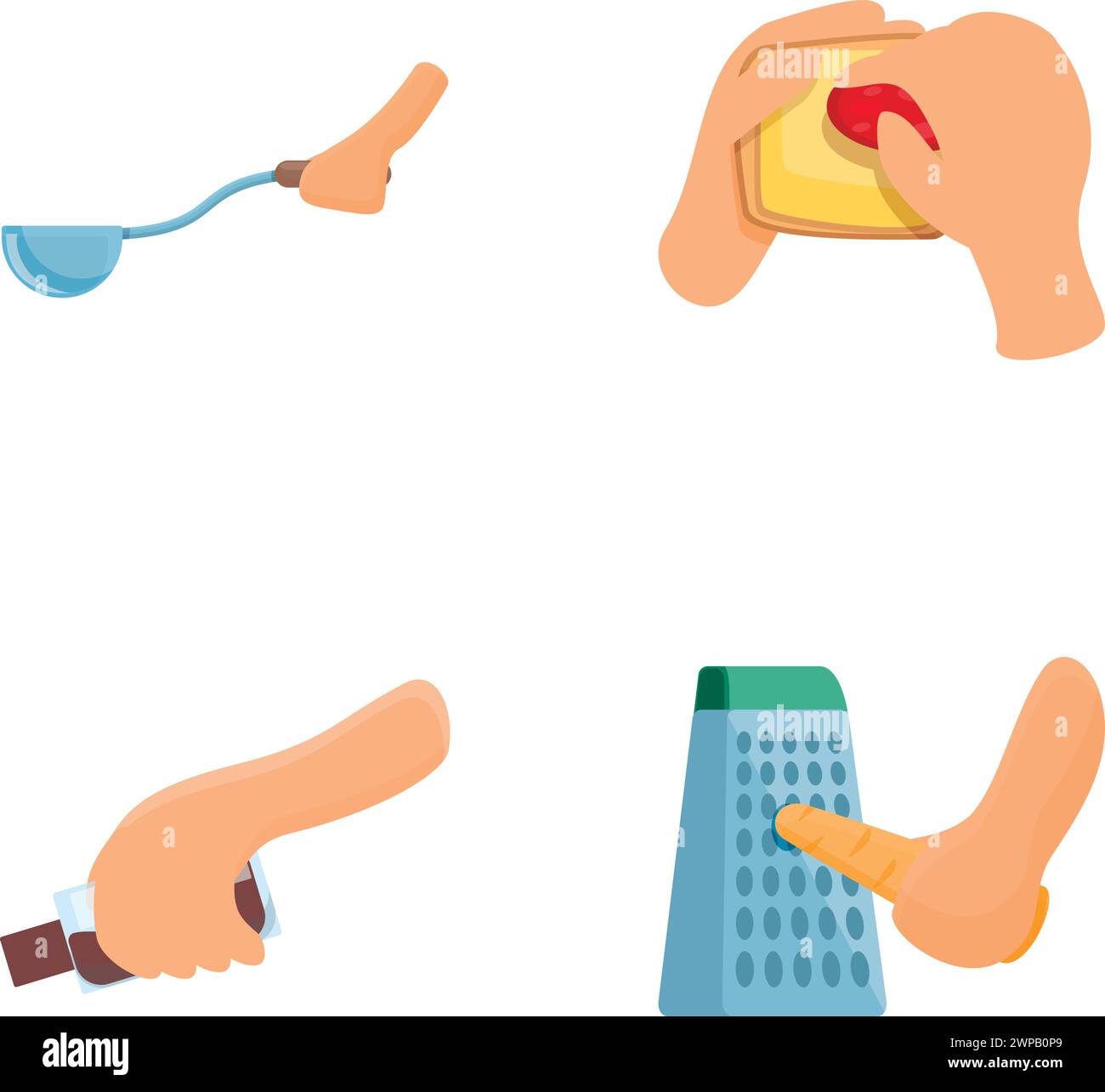 Preparing product icons set cartoon vector. Hand preparing food. Top ...