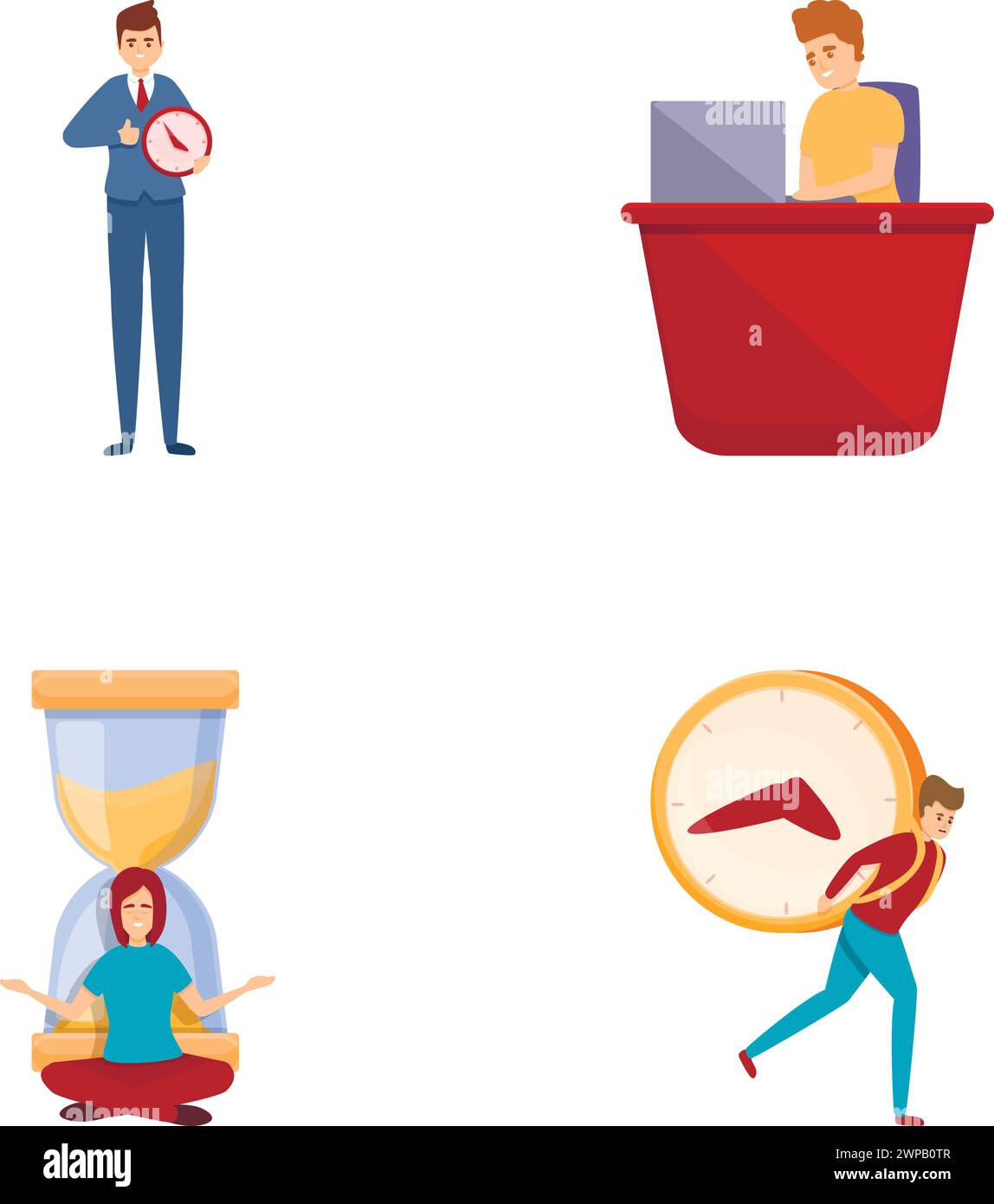 Time management icons set cartoon vector. Group of working people and ...