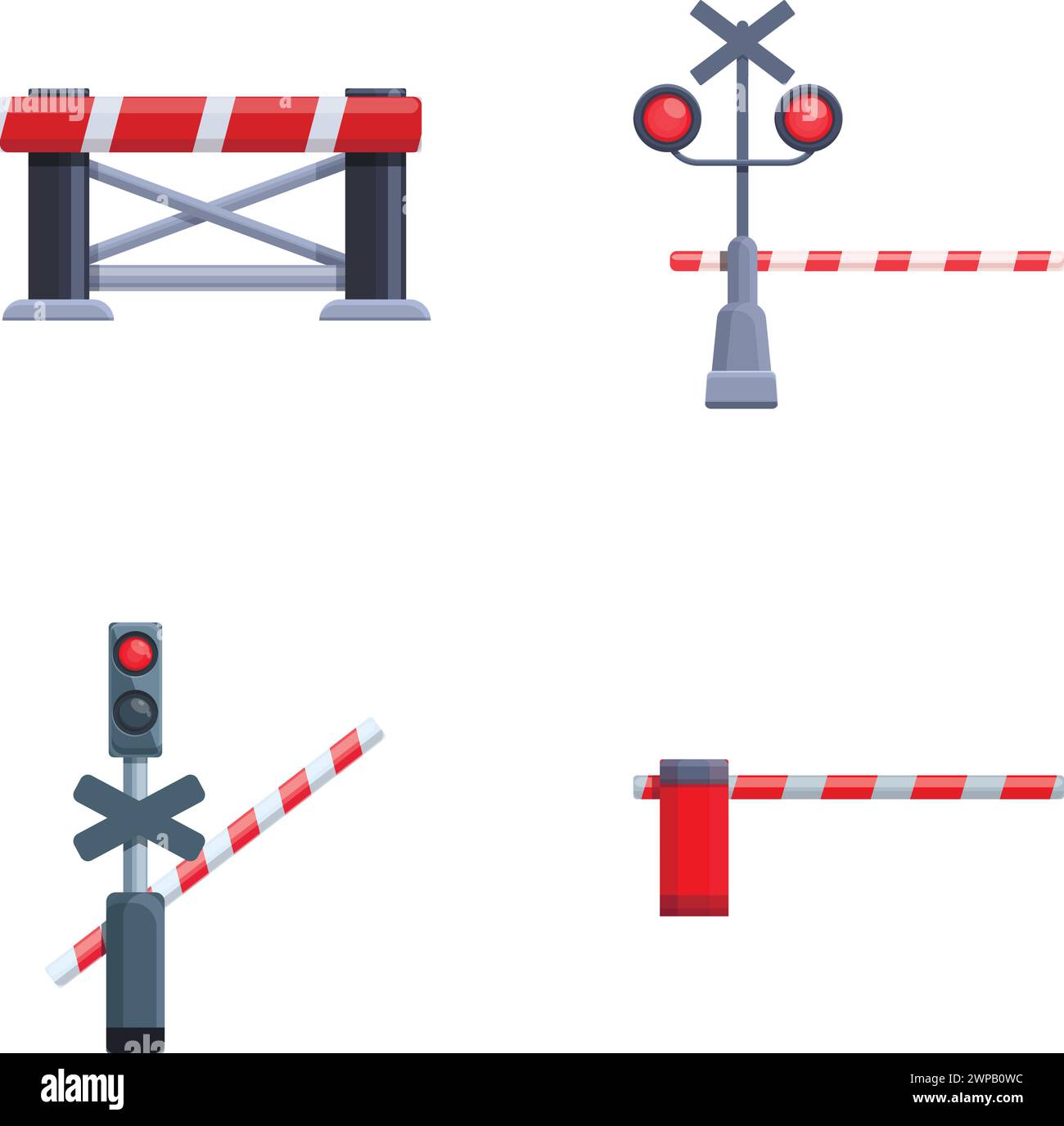 Railroad barrier icons set cartoon vector. Open and closed railway ...