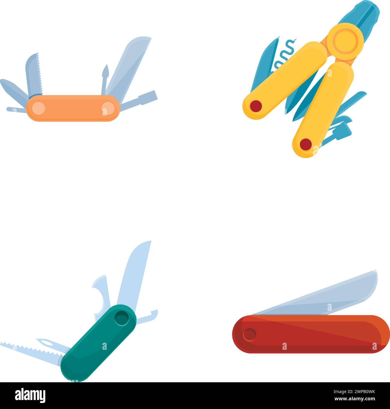 Folding knife icons set cartoon vector. Pocket multipurpose folding ...