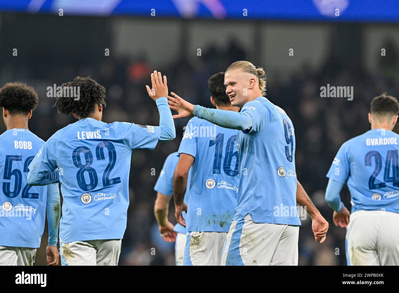 Erling Haaland of Manchester City celebrates his goal to make it 3-0 ...