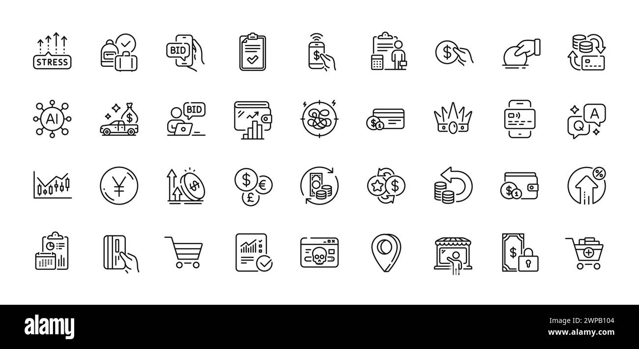 Market seller, Financial diagram and Market sale line icons pack. For ...