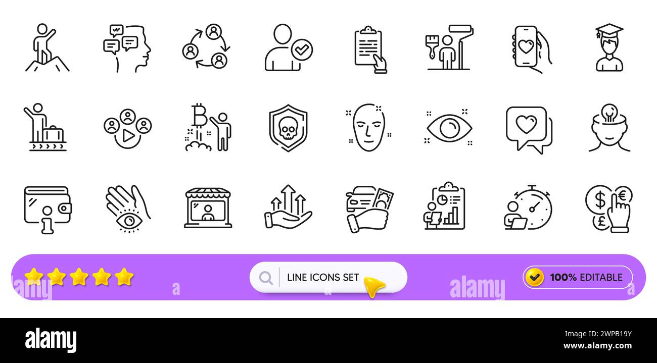 Wallet, Health skin and Growth chart line icons for web app. Pictogram ...