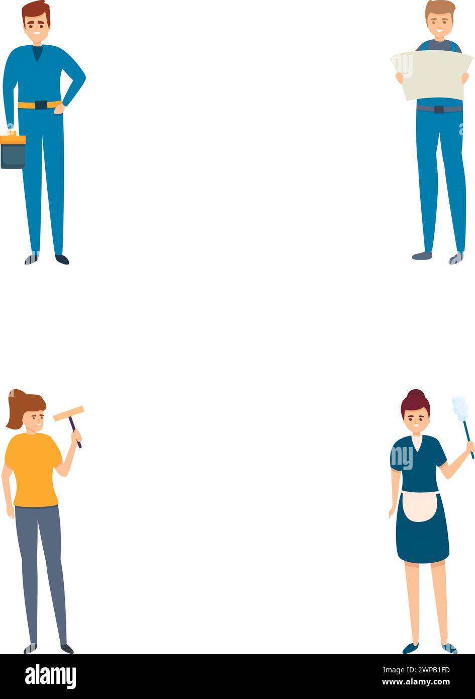 Service staff icons set cartoon vector. Man and woman in uniform with ...