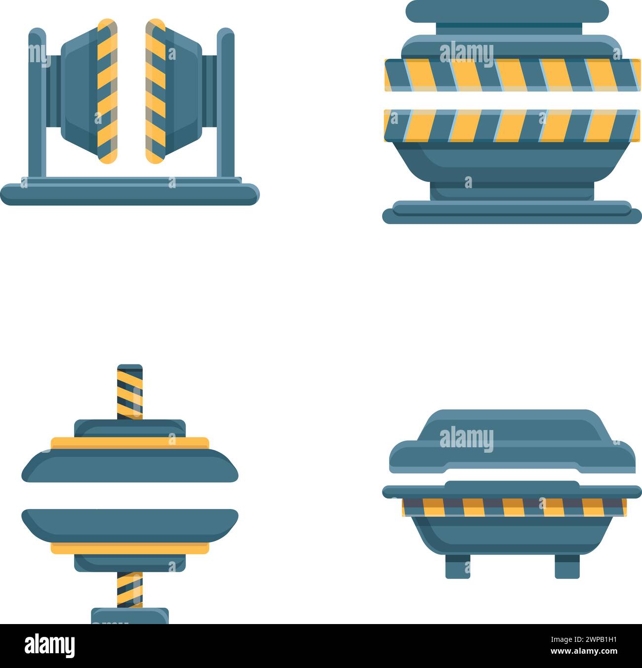 Automatic press icons set cartoon vector. Various automatic press form ...
