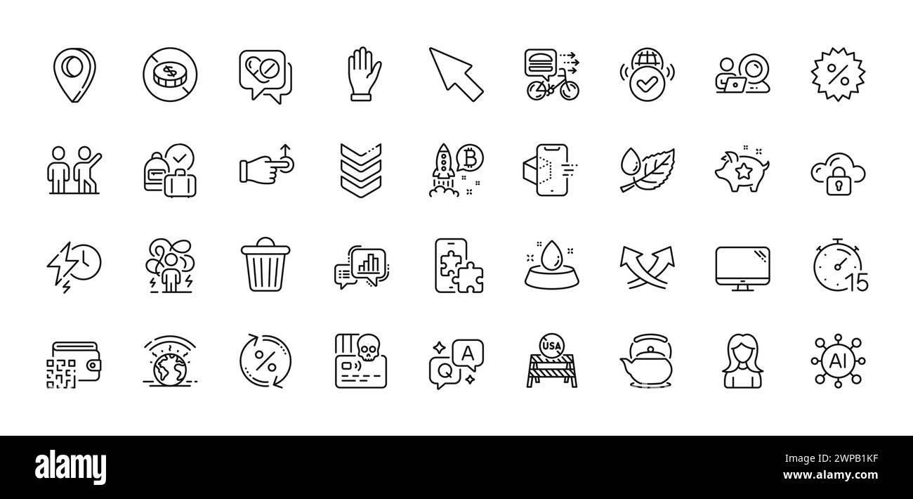 Teamwork, Difficult stress and Charging time line icons pack. For web app. Line icons. Vector ...