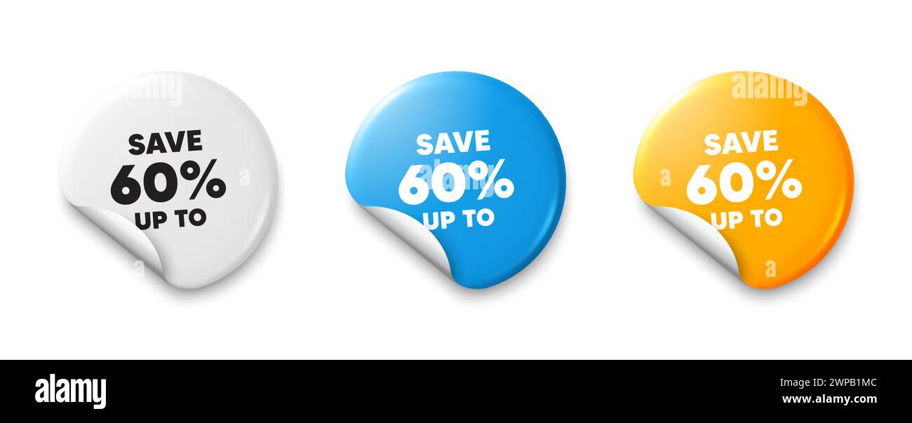 Save up to 60 percent. Discount Sale offer price sign. Price tag ...