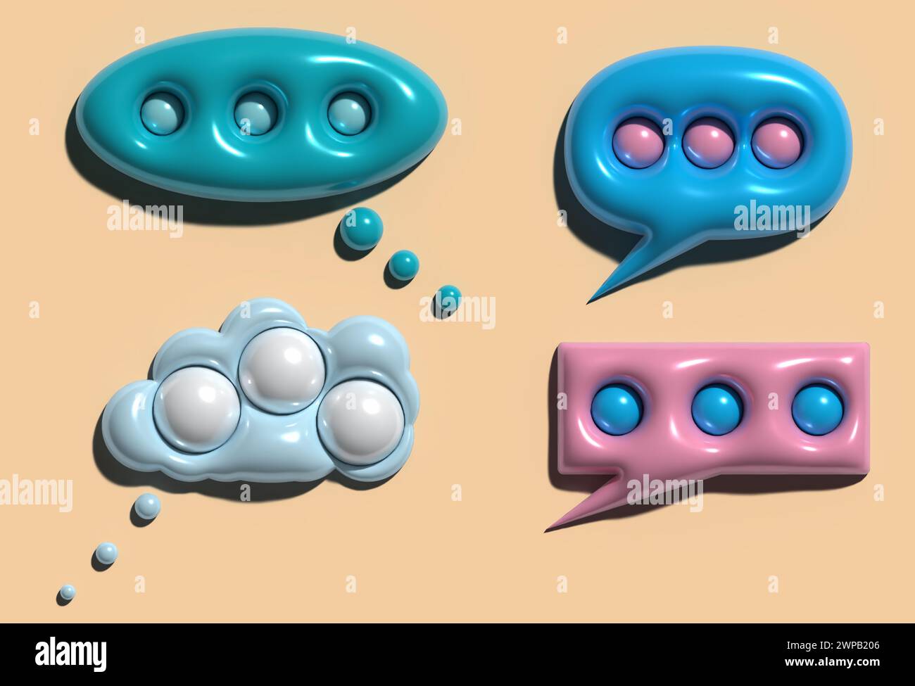 Various dialog shapes on selenium background, 3D rendering illustration ...