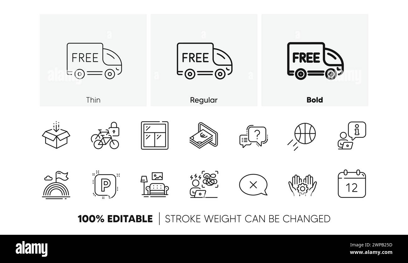 Free delivery, Furniture and Difficult stress line icons. For web app, printing. Line icons ...