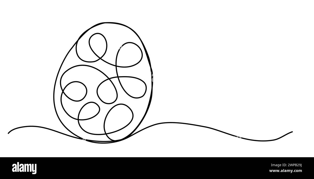 Easter egg with doodle ornament, line art, outline for colouring book ...