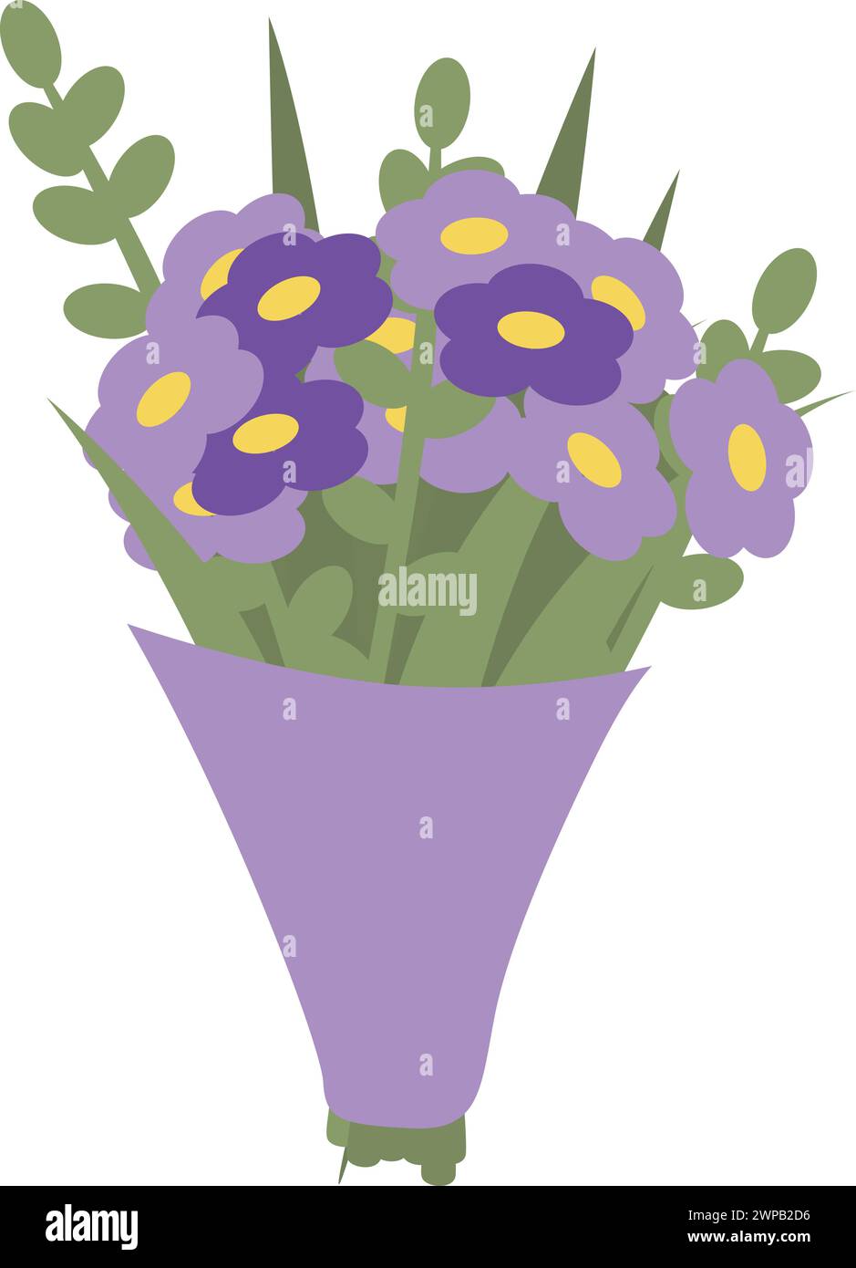 Violet flowers delivery icon cartoon vector. Present courier surprise ...