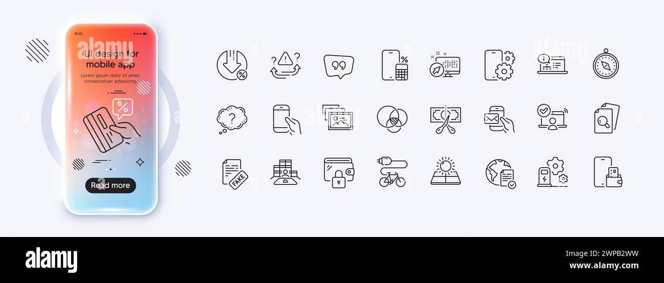 Question mark, Cut tax and Sun energy line icons for web app. Pictogram ...