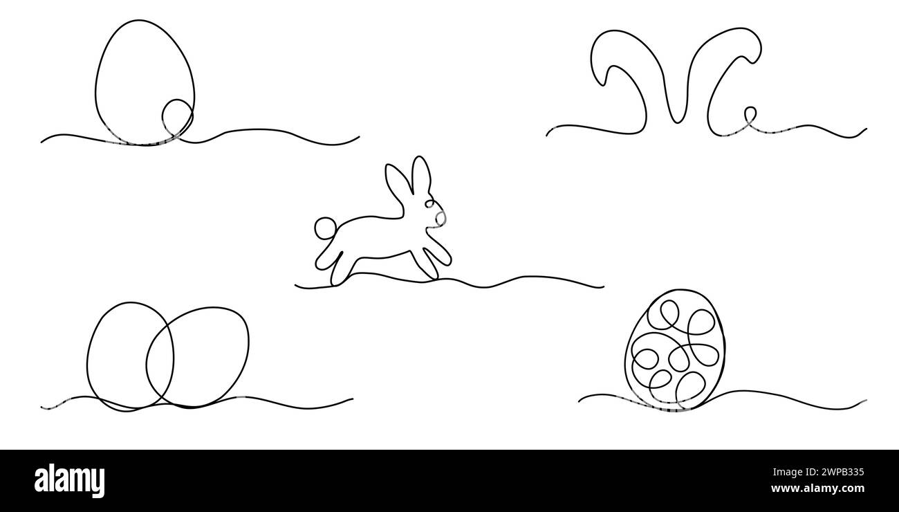 Set of simple Easter line art vector illustrations, outline for ...