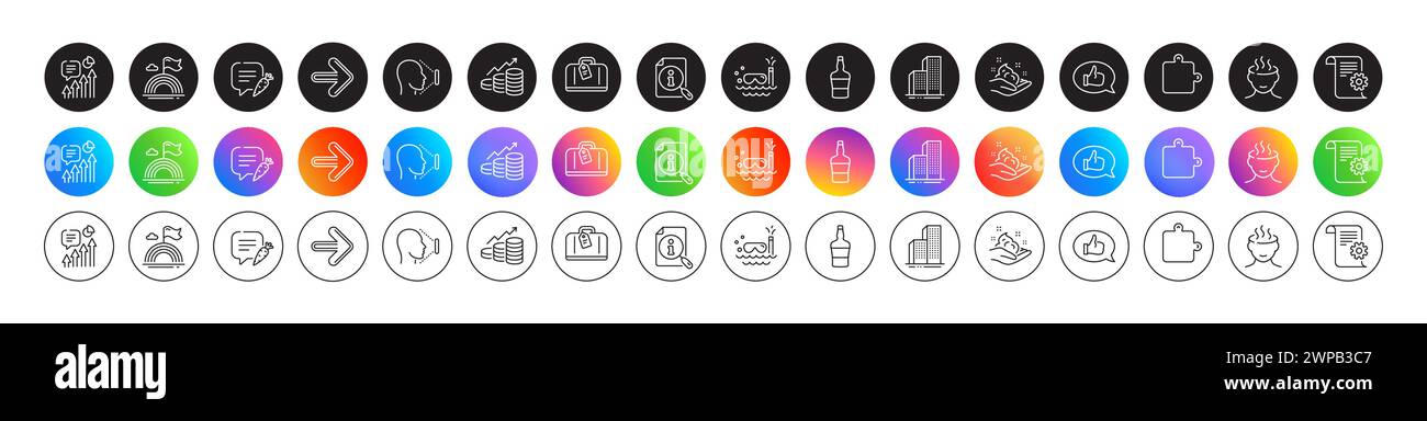 Scuba diving, Search and Lgbt line icons. For web app, printing. Round icon buttons. Vector ...