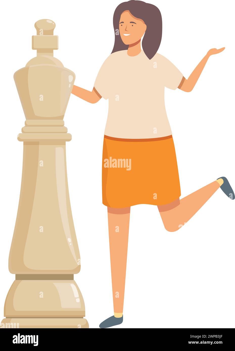 Girl take big queen piece icon cartoon vector. Chess play outdoor ...