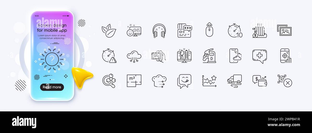 Seo phone, Card and Headphones line icons for web app. Pictogram icon ...