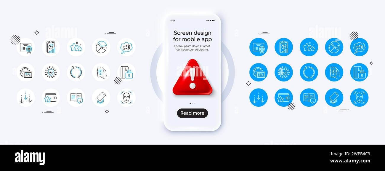 Smartphone broken, Report and Pie chart line icons. For web app ...