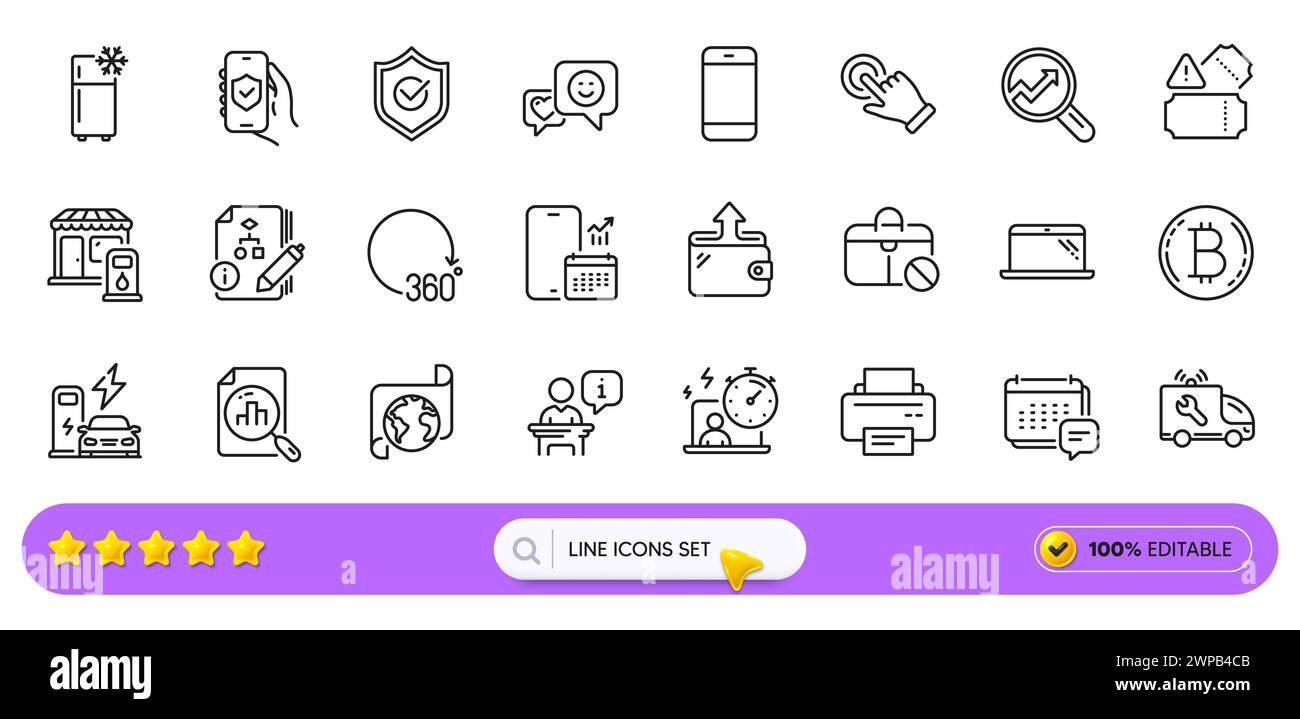 Analytics Graph Filling Station And Phone Calendar Line Icons For Web App Pictogram Icon Line