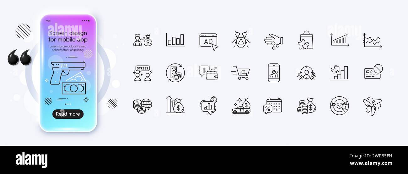 Loyalty points, Statistics timer and Software bug line icons for web app. Pictogram icon Vector ...