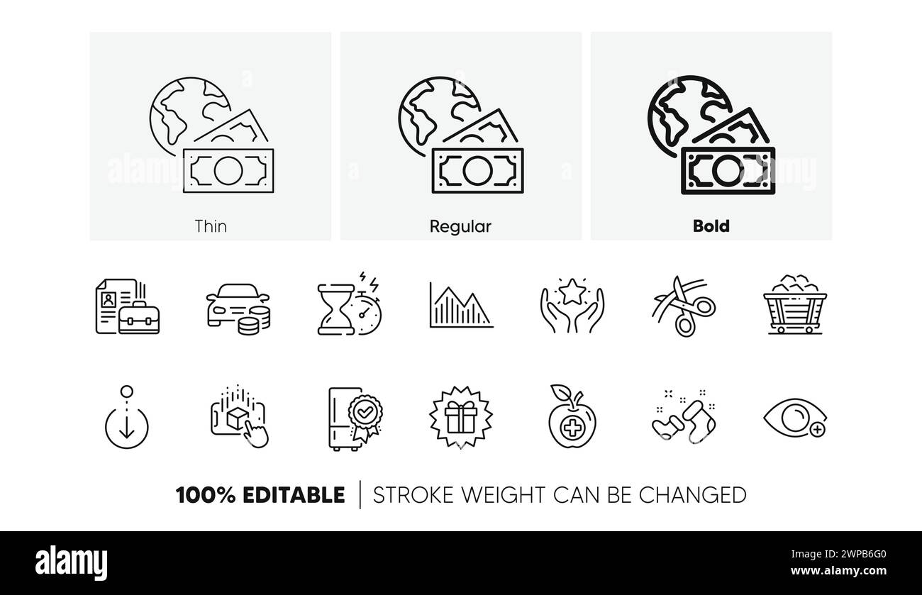 Santa boots, Coal trolley and Hourglass timer line icons. For web app, printing. Line icons ...