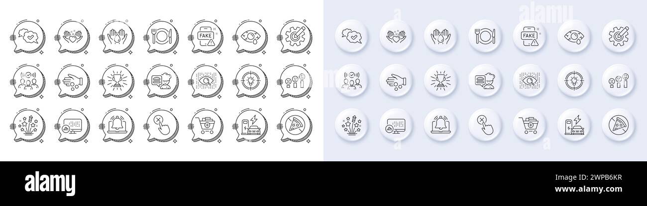 Customer satisfaction, Trophy and Restaurant food line icons. For web app, printing. Line icons ...