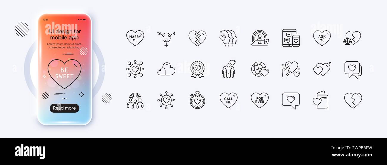 Social media, Friends couple and Inclusion line icons for web app ...
