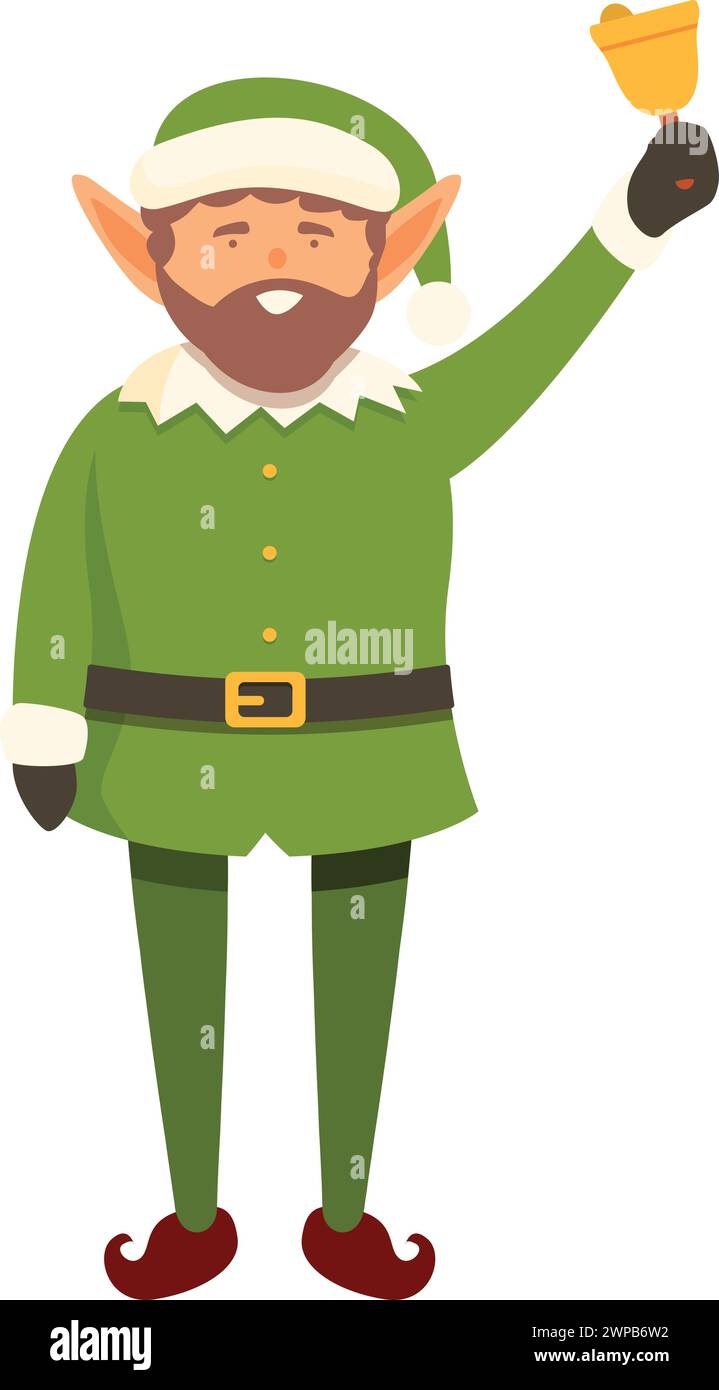 Elf with gold bell sound icon cartoon vector. Music Christmas holiday ...