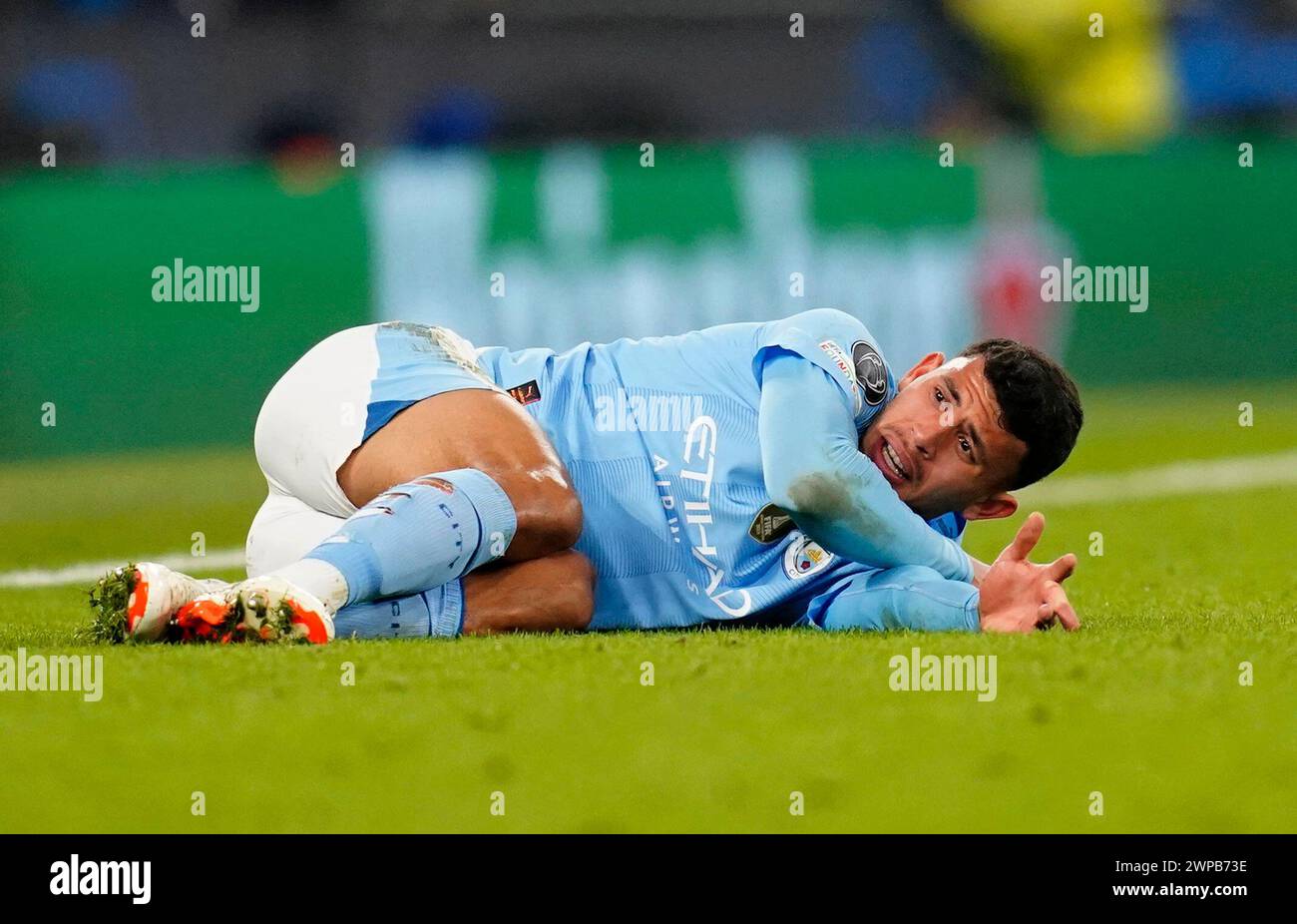 EDITOR'S NOTE - GRAPHIC IMAGE Manchester City's Matheus Nunes lies in ...