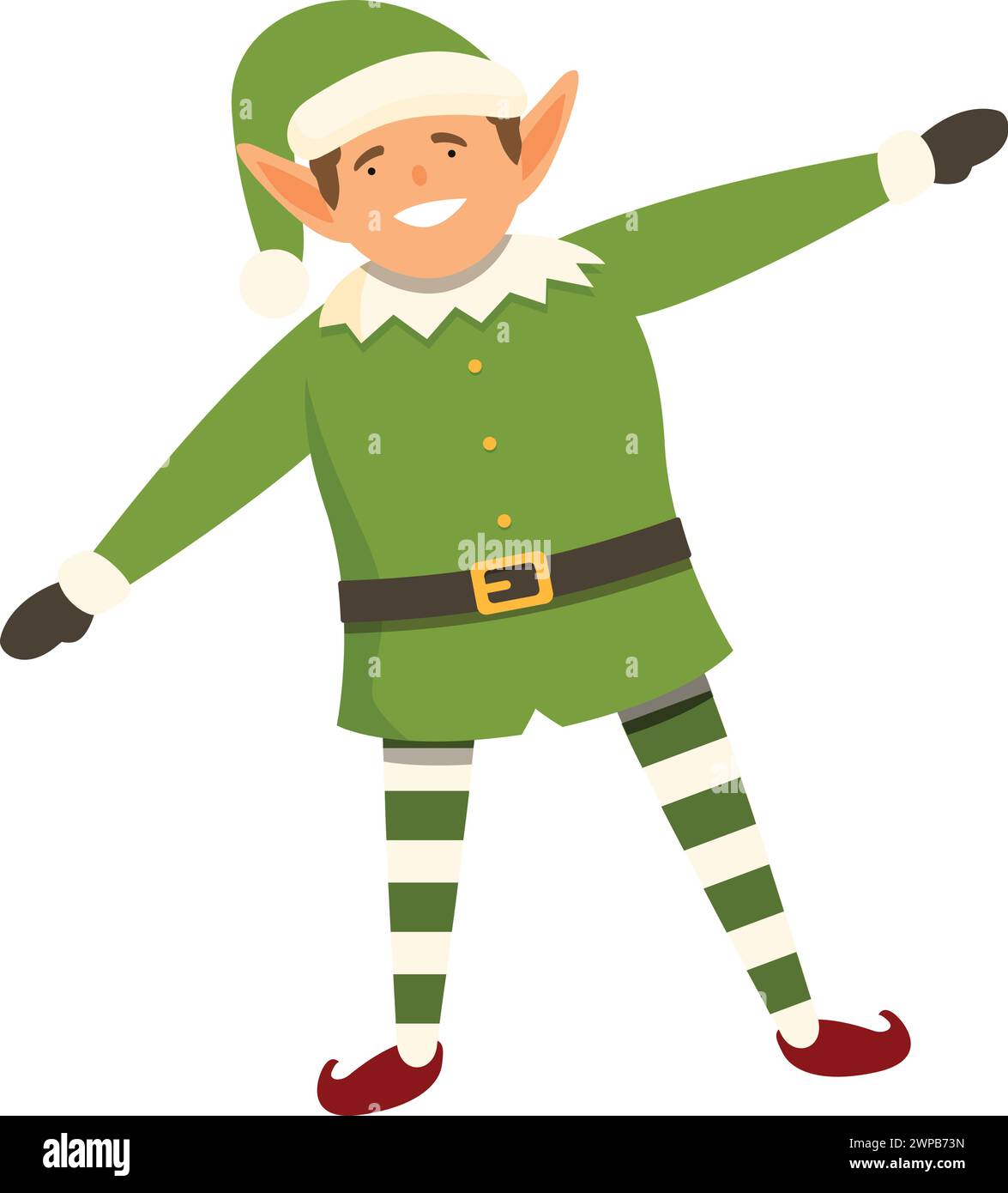 Dancing happy elf icon cartoon vector. Christmas party. Green festive ...