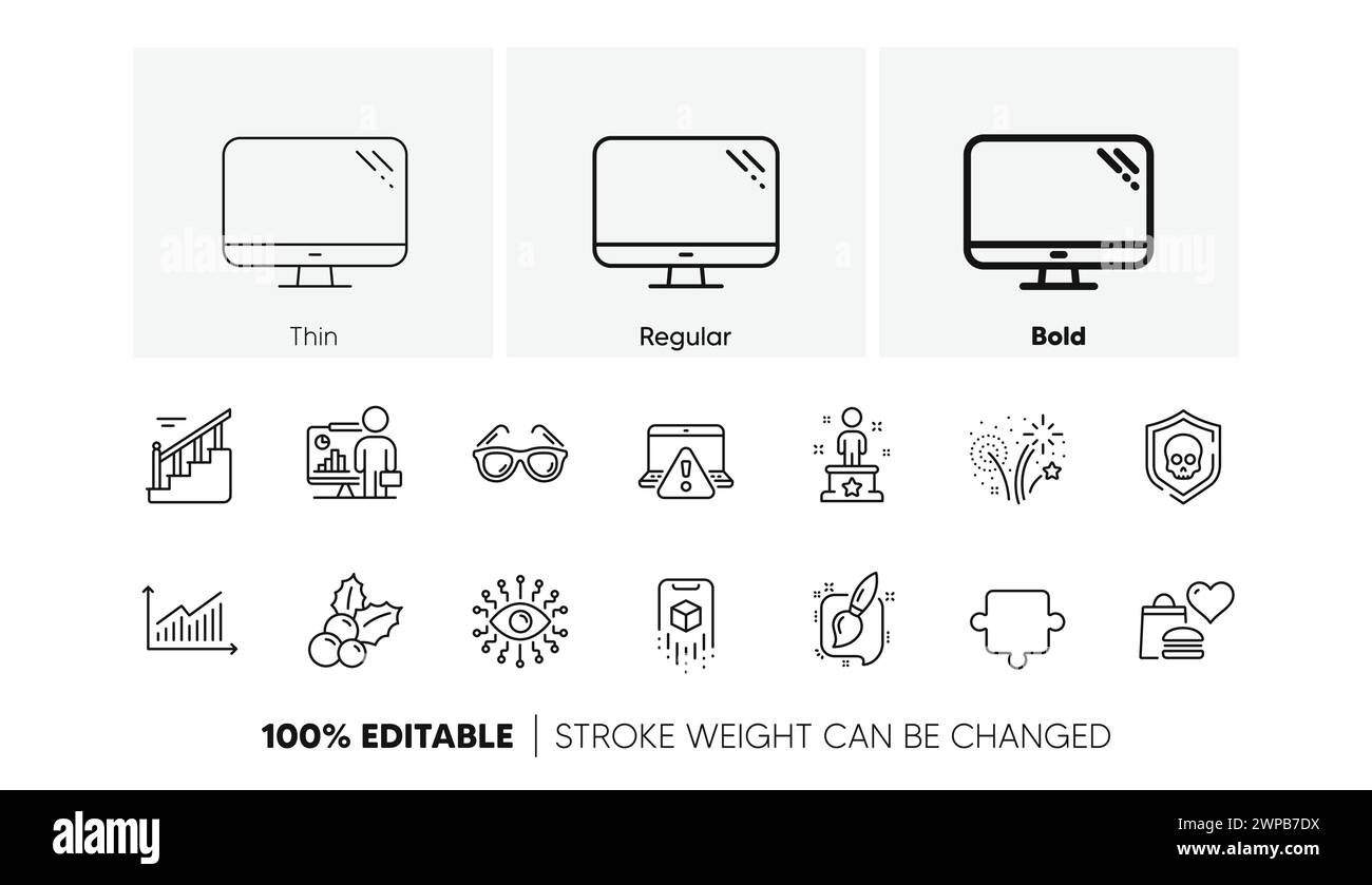Graph, Fireworks and Food donation line icons. For web app, printing. Line icons. Vector Stock ...