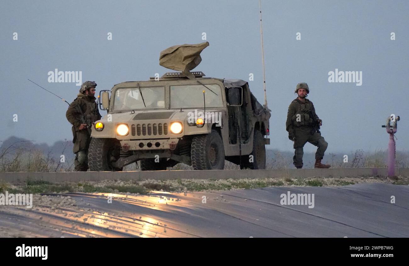 Israeli soldiers at a patrol point near northern Gaza Strip taken from ...