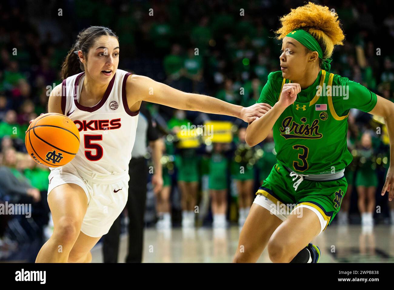 Virginia Tech guard Georgia Amoore (5) tries to get past Notre Dame ...