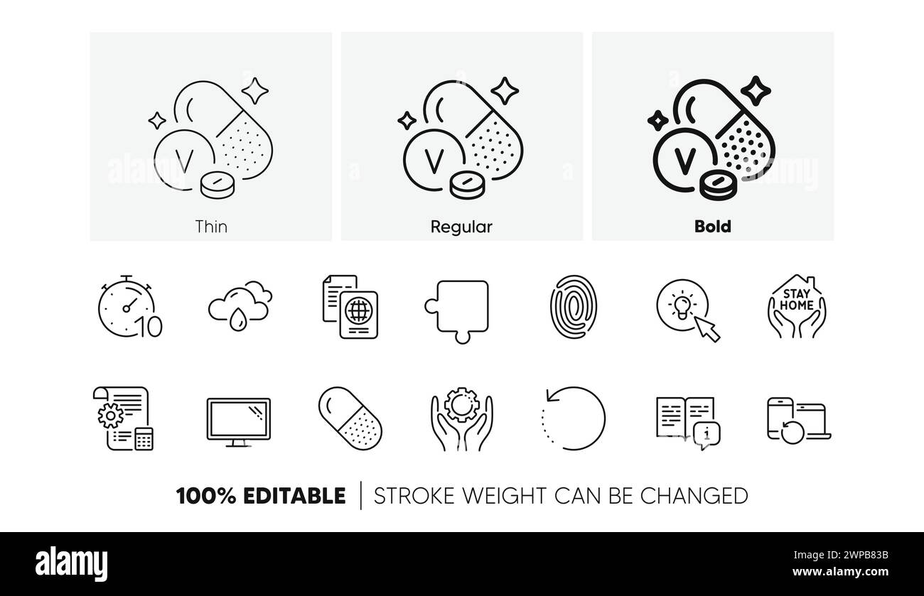 Energy, Recovery data and Passport document line icons. For web app, printing. Line icons ...