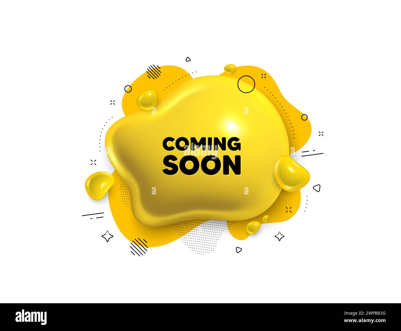 Coming soon tag. Promotion banner sign. Abstract liquid 3d shape ...