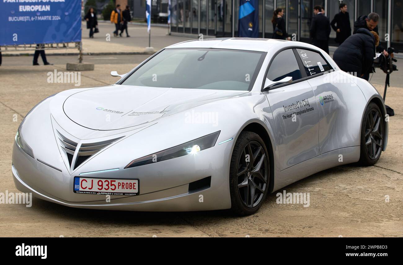 Bucharest, Romania. 6th Mar, 2024: The electric car created by AROBS Newcar4future and Technical ...