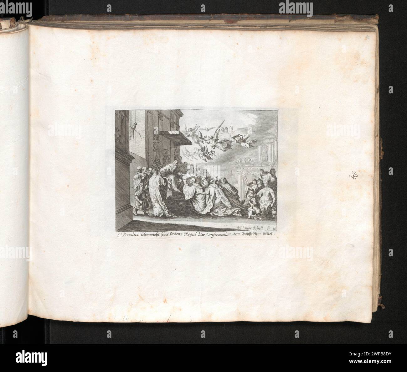 Painting depicting Saint Benedict presenting monastic rules to the ...