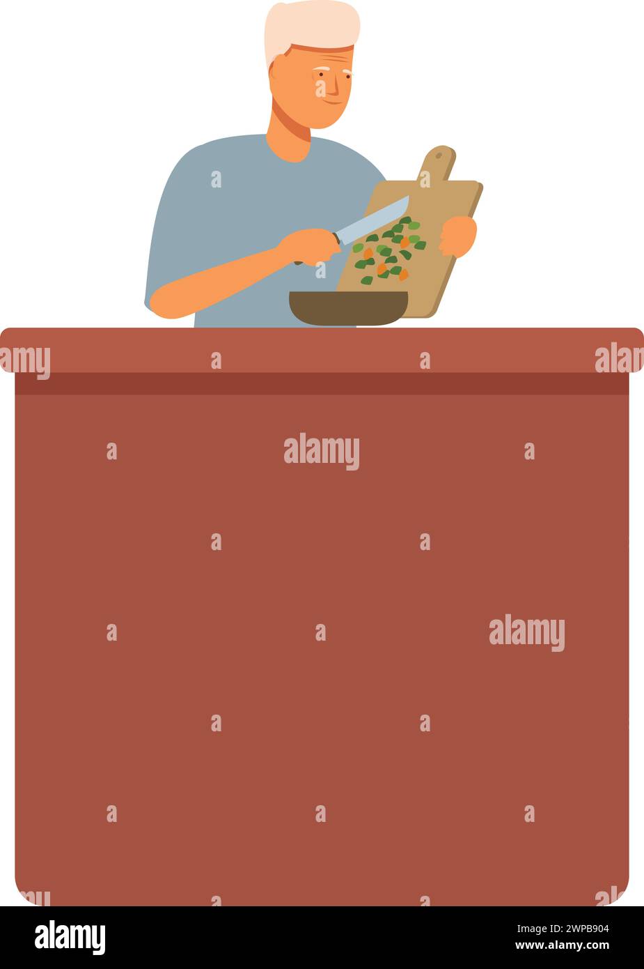 Senior person make salad icon cartoon vector. Home cooking. Kitchen ...