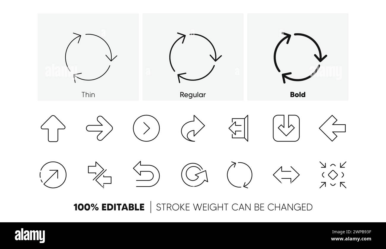 Arrow icons. Download, Synchronize and Share. Linear icon set. Line ...