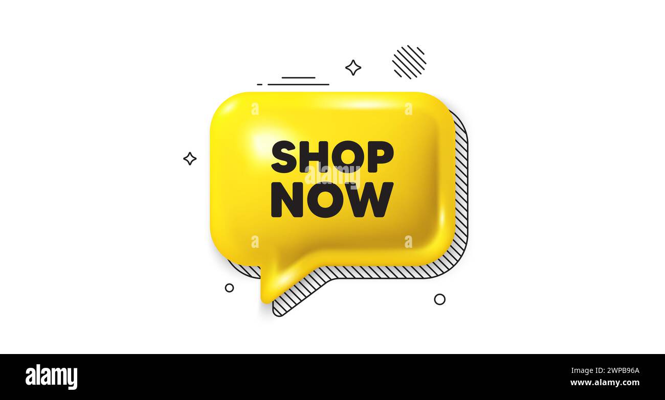 Shop now symbol. Special offer sign. 3d speech bubble icon. Vector ...