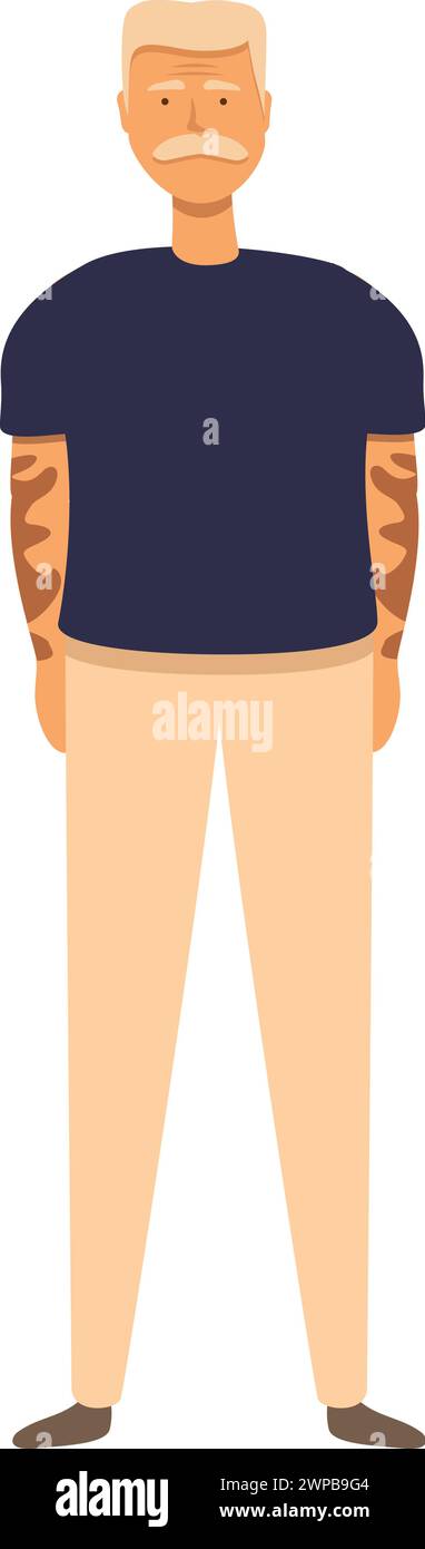 Tattoos old man icon cartoon vector. Healthy life. Retirement biker ...