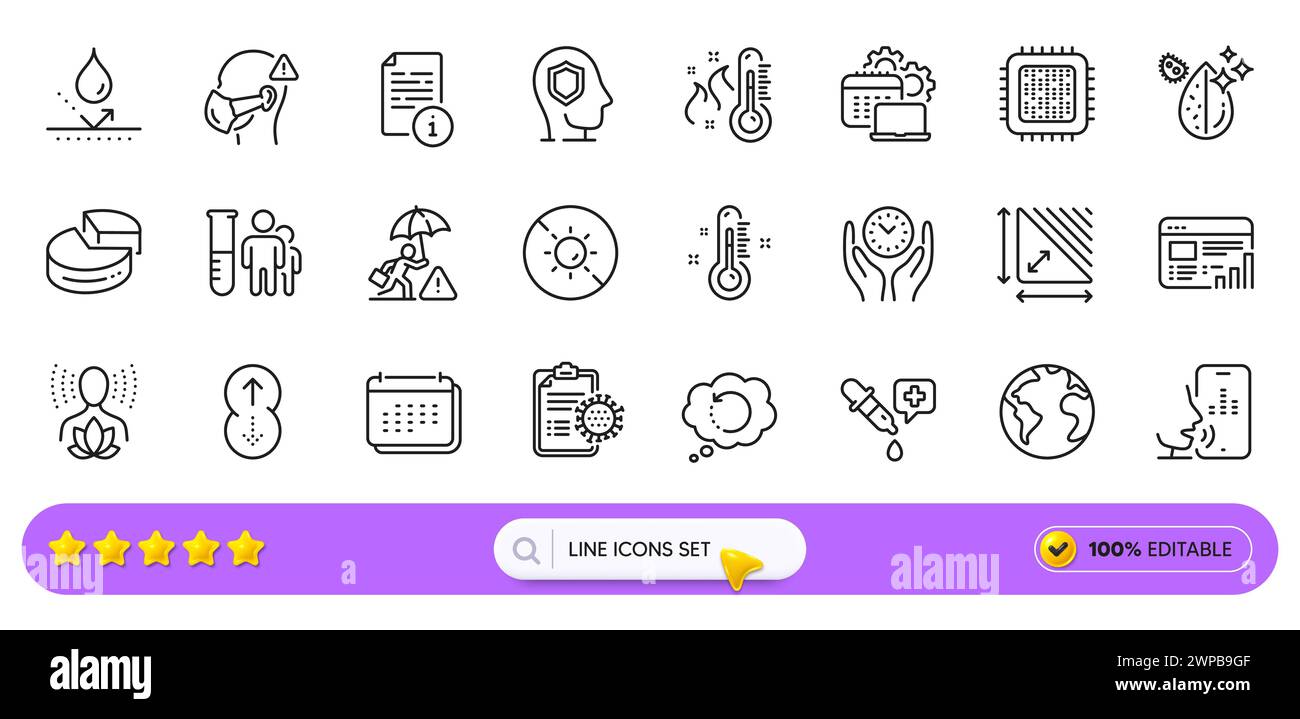 Medical analyzes, Safe time and Recovery data line icons for web app. Pictogram icon. Line icons ...