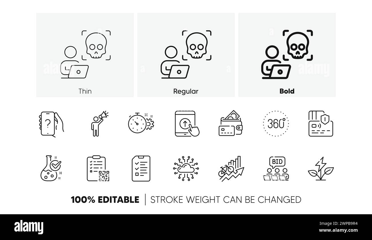 Card, Cyber attack and Online auction line icons. For web app, printing. Line icons. Vector ...