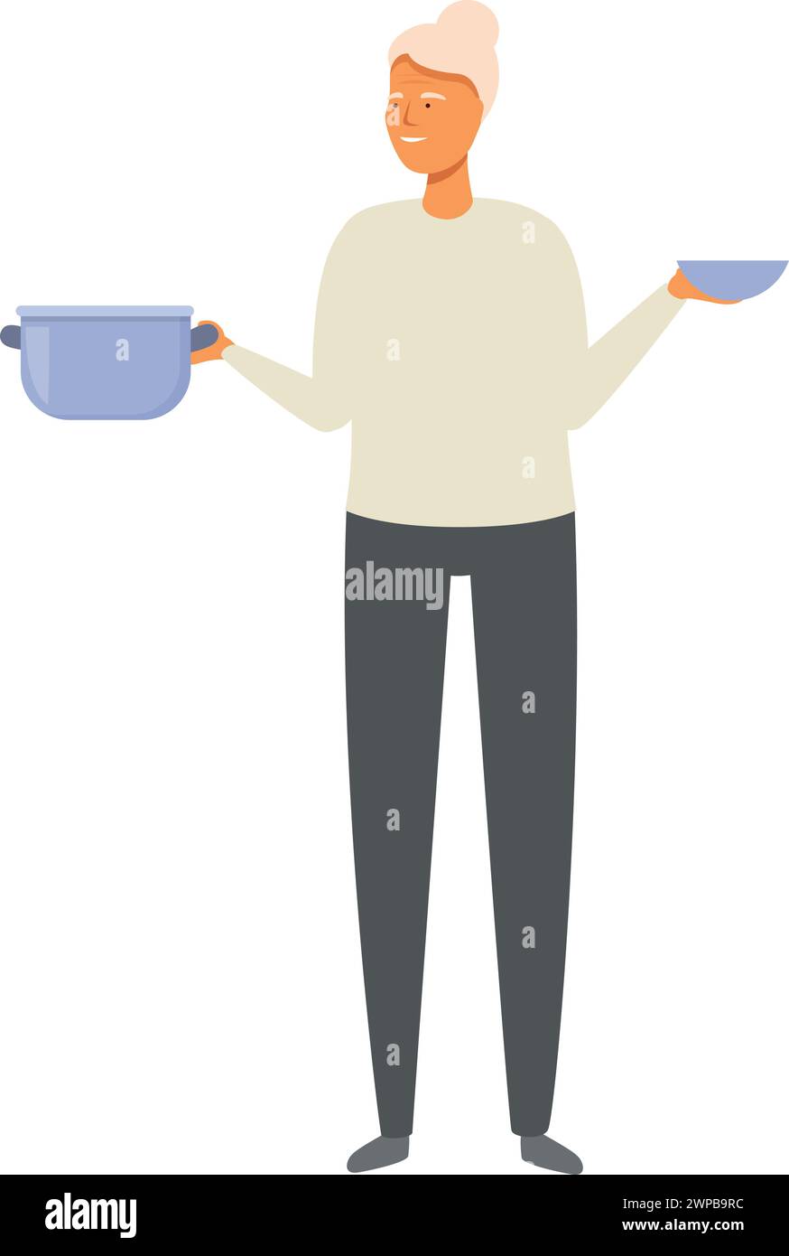 Senior woman cooking icon cartoon vector. Person social aged. Cuisine ...