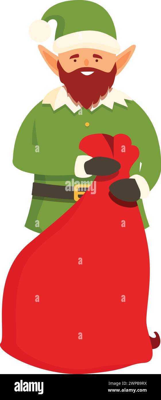 Elf take red big sack icon cartoon vector. Fairy tale party. Christmas ...